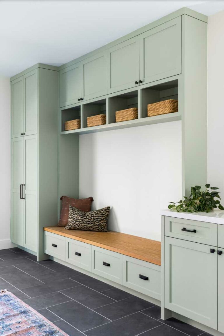 soft-green-mudroom-cabinetry | Rocky Mountain Shutters, Shades & Closets